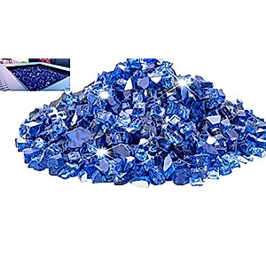 Fire Glass for Fire Pit, 1/2-Inch Reflective Fireplace Glass Rocks for Fire Pit Table,10 lbs Fire Glass for Propane Fire Pit,Cobalt Blue Fire Glass for Fire Pit,Outdoors and Indoors Firepit Glass