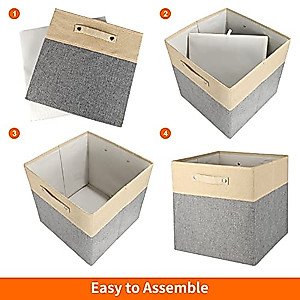 Awekris Storage Cubes, 13 Inch Foldable Storage Bins with Sturdy Handles, 3 Pack Fabric Clothes Organizer Storage Baskets for Home Office Closet, Clothes, Toys, Beige