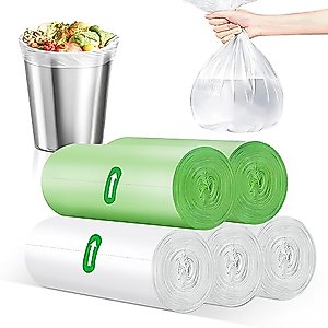 Qunbive 4 Gallon Trash Bag, Leakproof Small Garbage Bags, Biodegradable Trash Bags, Sturdy Mini Small Trash Bags for Bathroom Office Kitchen (White/Green 100 Count)