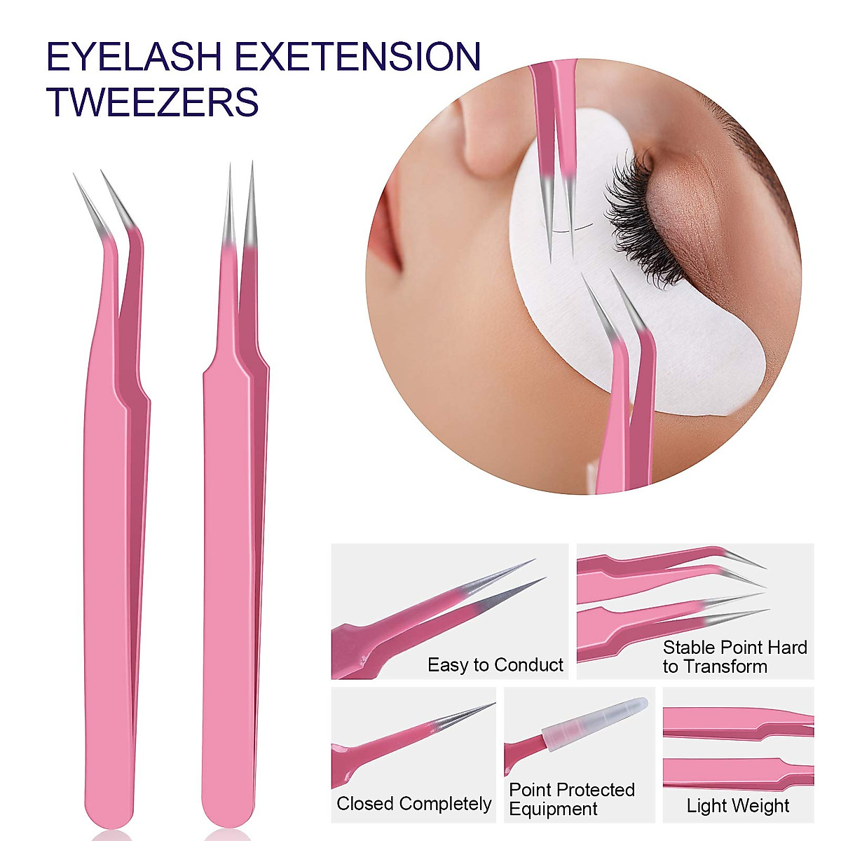 Eyelash Fan Dyer with 2 Pcs Lash Tweezers,USB Mini Portable Fan Rechargeable Air Conditioning Blower with Straight and Curved Tip Tweezers for Eyelash Extension Girls Women(Rose Red)