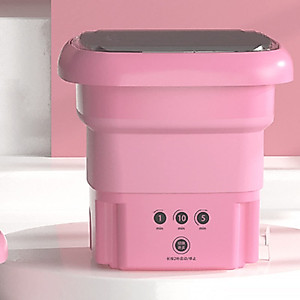 TOPINCN Portable Washing Machine Dryer Comb with Drain Basket Pipe Folding Washing Machine Integrated Mini Underware Washer Blue Ray for Camping RV Travel (Pink)