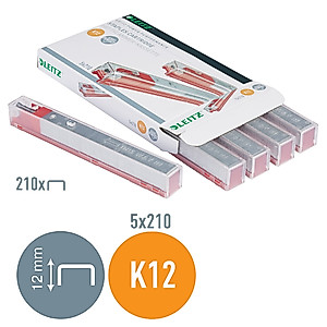 Leitz 55940000 K12 Stapler Cartridge, Strong Steel, Length 12 mm, 1050 Staples, 80 Sheet Capacity - Red