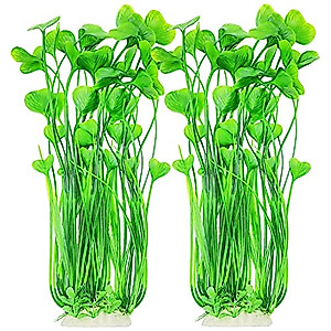Jongdari Large Aquarium Plants, 2 Pcs Artificial Plastic Fish Tank Plants Decoration Ornament(15.75 Inches high)