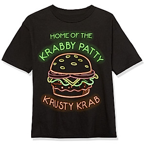 Nickelodeon Boys' Spongebob Krabby Patty Sign T-Shirt, Black/Neon