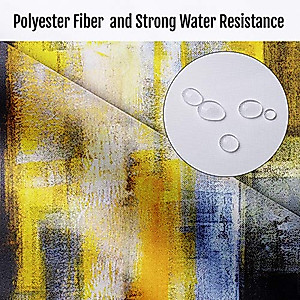 Britimes 4 Piece Shower Curtain Sets, Yellow Gray White with Non-Slip Rugs, Toilet Lid Cover and Bath Mat, Durable and Waterproof, for Bathroom Decor Set, 72" x 72"