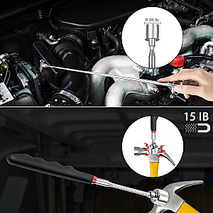 Preciva 5PCS Magnetic Telescoping Pick-up Tool Kit with 15lb &1lb Pick Up Rod, Round & Square 360 Swivel Adjustable Inspection Mirror and Telescoping Flexible LED Flashlight (Batteries Included)