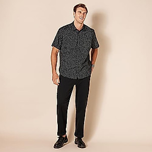 Amazon Essentials Men's Regular-Fit Short-Sleeve Print Shirt, Black Floral, Large