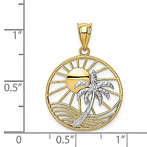 IceCarats 14K Two Tone Gold Sun Palm Tree Necklace Summer Beach Pendant Tropical Charm 26mm x 20mm Only