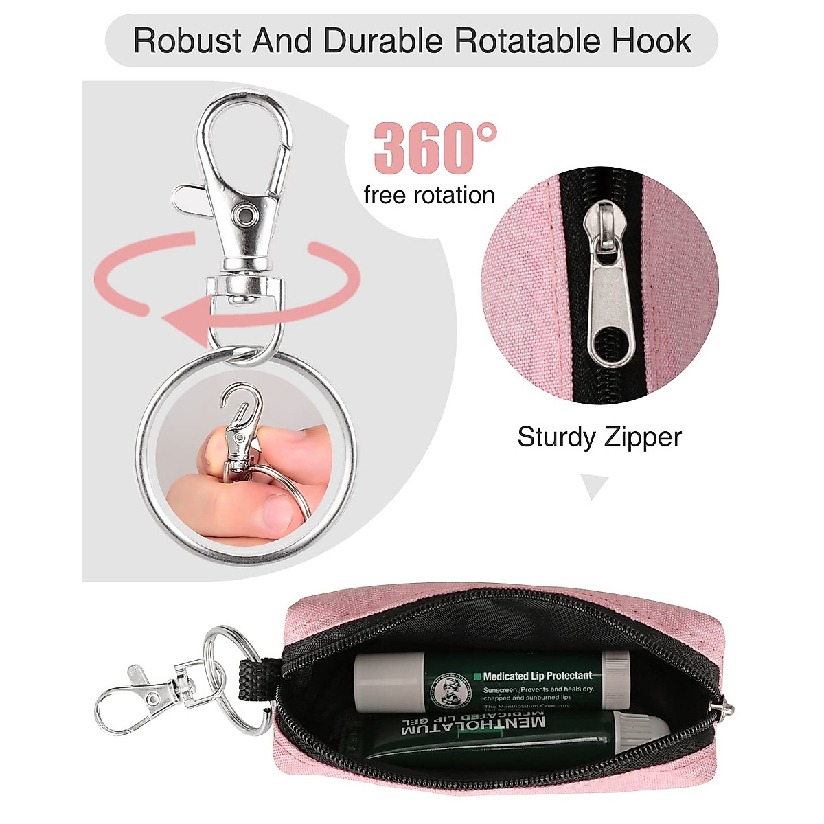 Meiiy Chapstick Holder Lip Balm Sleeve Pouch Lipstick Holder Bag Lip Gloss Holder With Hook Stocking Stuffers Gift for Women (2pcs)