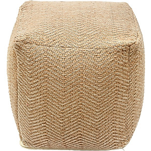WOVEN ST. UNSTUFFED Pouf Ottoman Cover Textured Printed Storage Cube Pouf Pouffe Accent Chair Seat Footrest for Living Room, Bedroom, Nursery, Kids Room, Patio, Gym; 100% PET (16"x16"x16") (Beige)