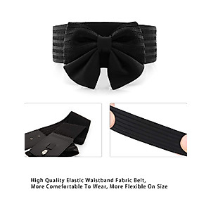 YALEMEI Women's Cute Bow Wide Elastic Waist Adorable Accessory Belt Dress, Black, Large