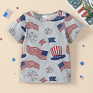 Baby Boys American Flag T-Shirt 4th of July Clothing Toddler Kids Patriotic Shirt Short Sleeve USA Flag Stripe Star Tee Tops Gray