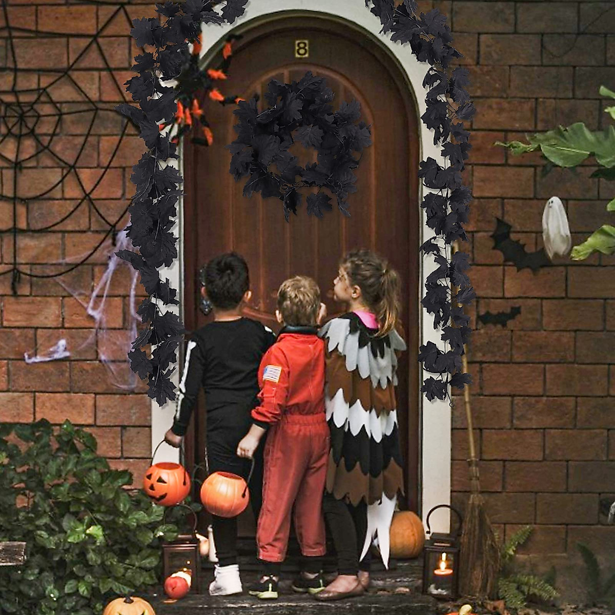 RECUTMS Fall Maple Leaf Garland Hanging Black Fall Leaves Vine Artificial Autumn Garland Halloween Thanksgiving Decor for Home (Black)