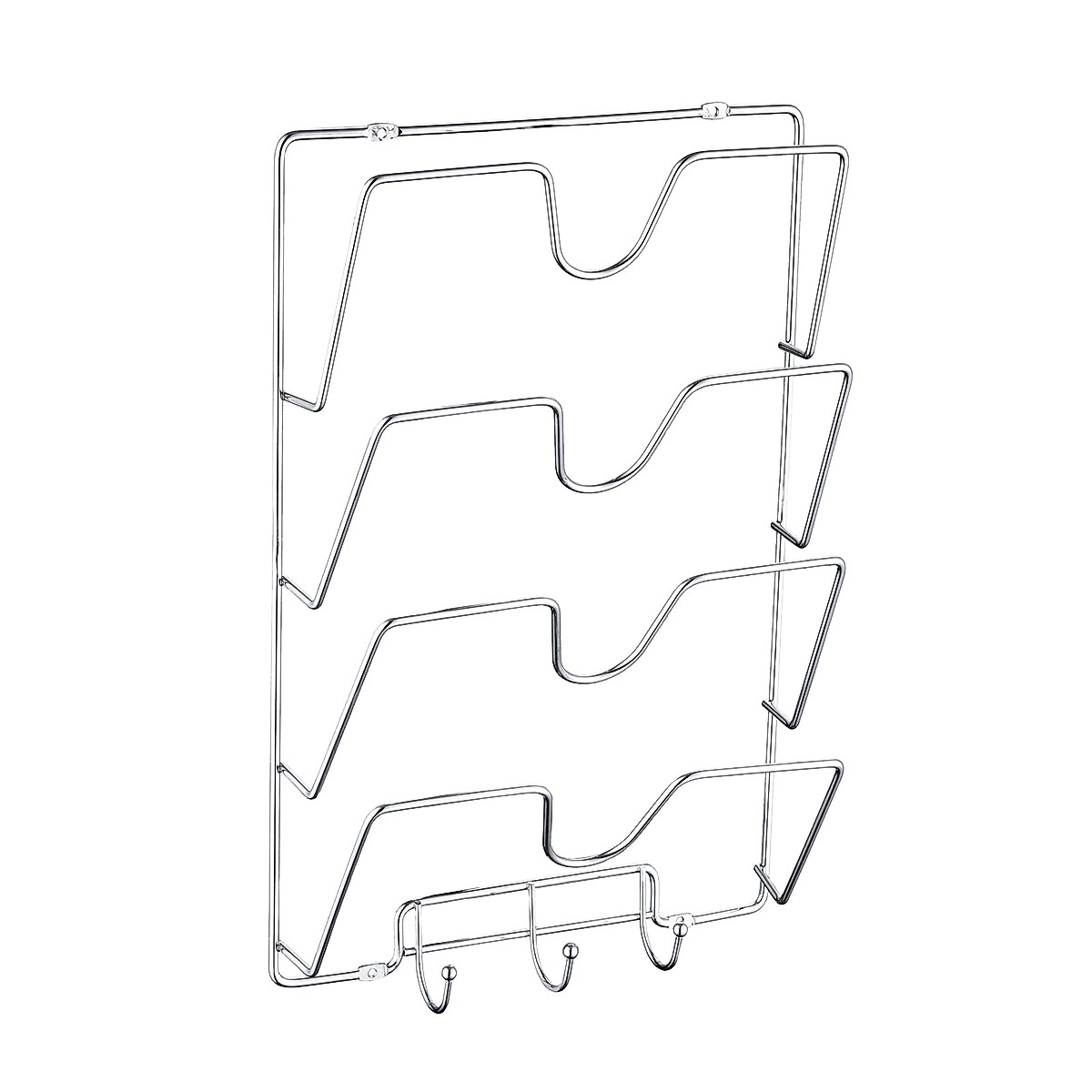 Qflushor Pot Lid Organizer Wall Mount, Kitchen Pot Lid Rack with Hook, Pot Lid Organizer for Cabinet, Pot Lid Holder with Adhesive Hooks, Chrome