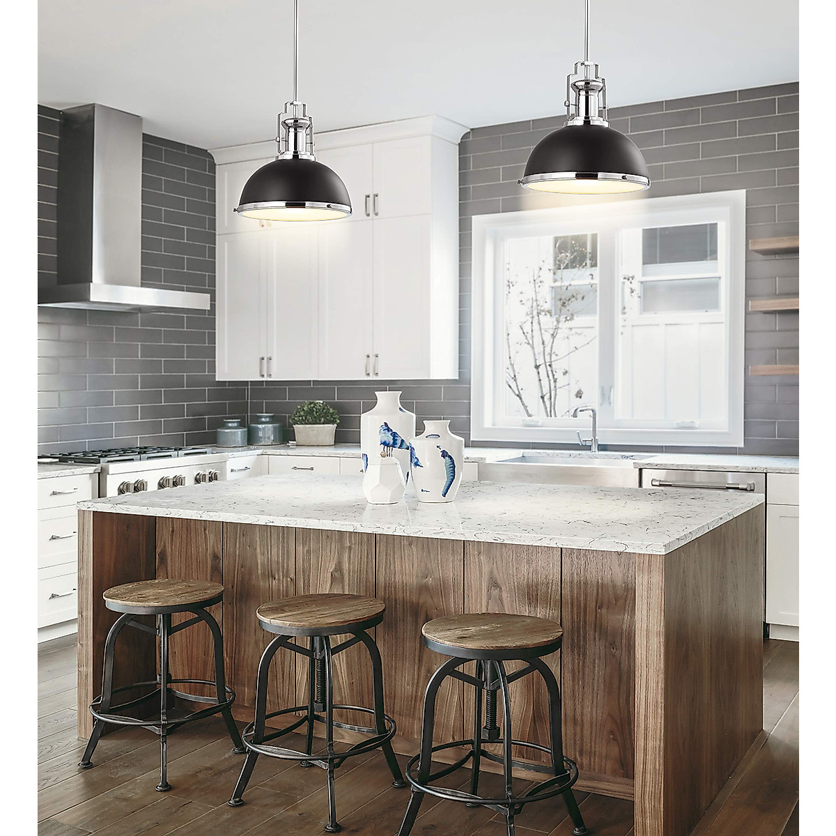 JONATHAN Y JYL9535B Homer 10" Iron/Glass Adjustable Vintage LED Kitchen Pendant for Living Room Bedroom, Bohemian Classic, Black/Chrome