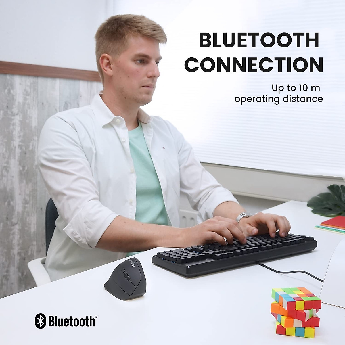 Perixx PERIMICE-804 Bluetooth Vertical Mouse, Bluetooth Connection for Windows and Android System, Works Without USB Receiver, Black