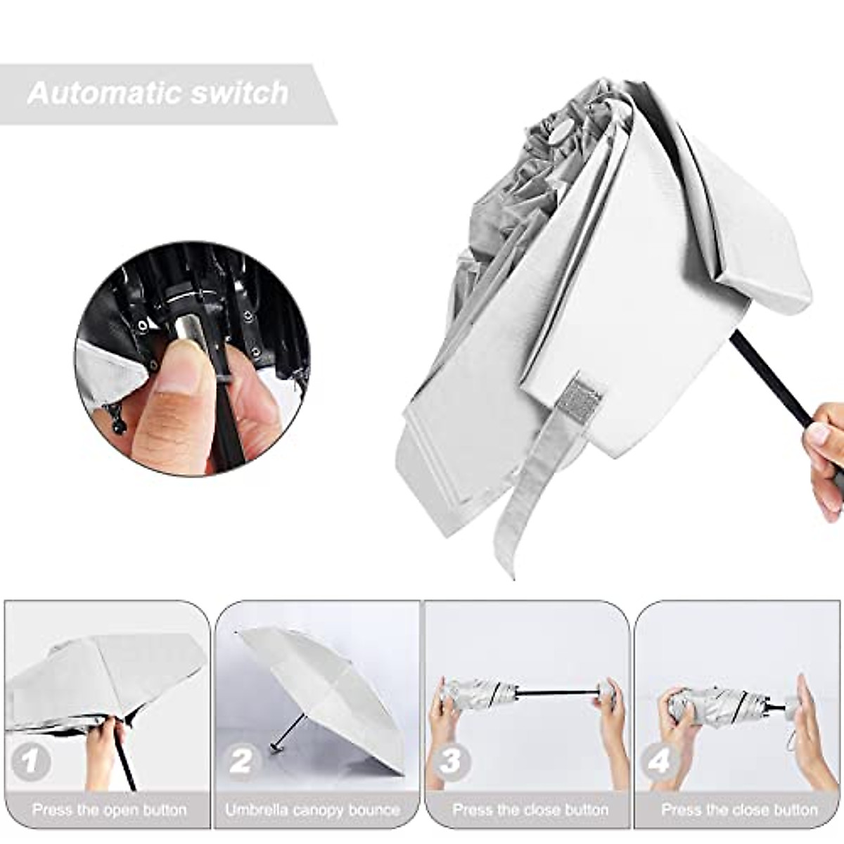 Cloudia Small Mini Umbrella with Case Compact Design for Travel Lightweight Portable Outdoor Sun and Rain Umbrellas (White)