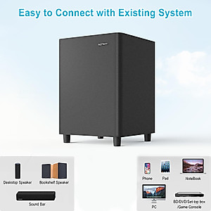 BESTISAN Powered Subwoofer, Deep Bass Subwoofer, Down Firing Sub in Compact Size, Easy Setup with Home Theater System, TV, Receiver, Speakers Coaxial Cable Included, Black