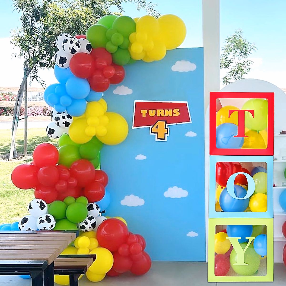 Toy Inspired Story Balloons Arch Kit Big Party Favor Balloon Boxes Cow Balloons Yellow Red Blue Green Latex Balloons for Boy Story Baby Shower Birthday Party Decorations