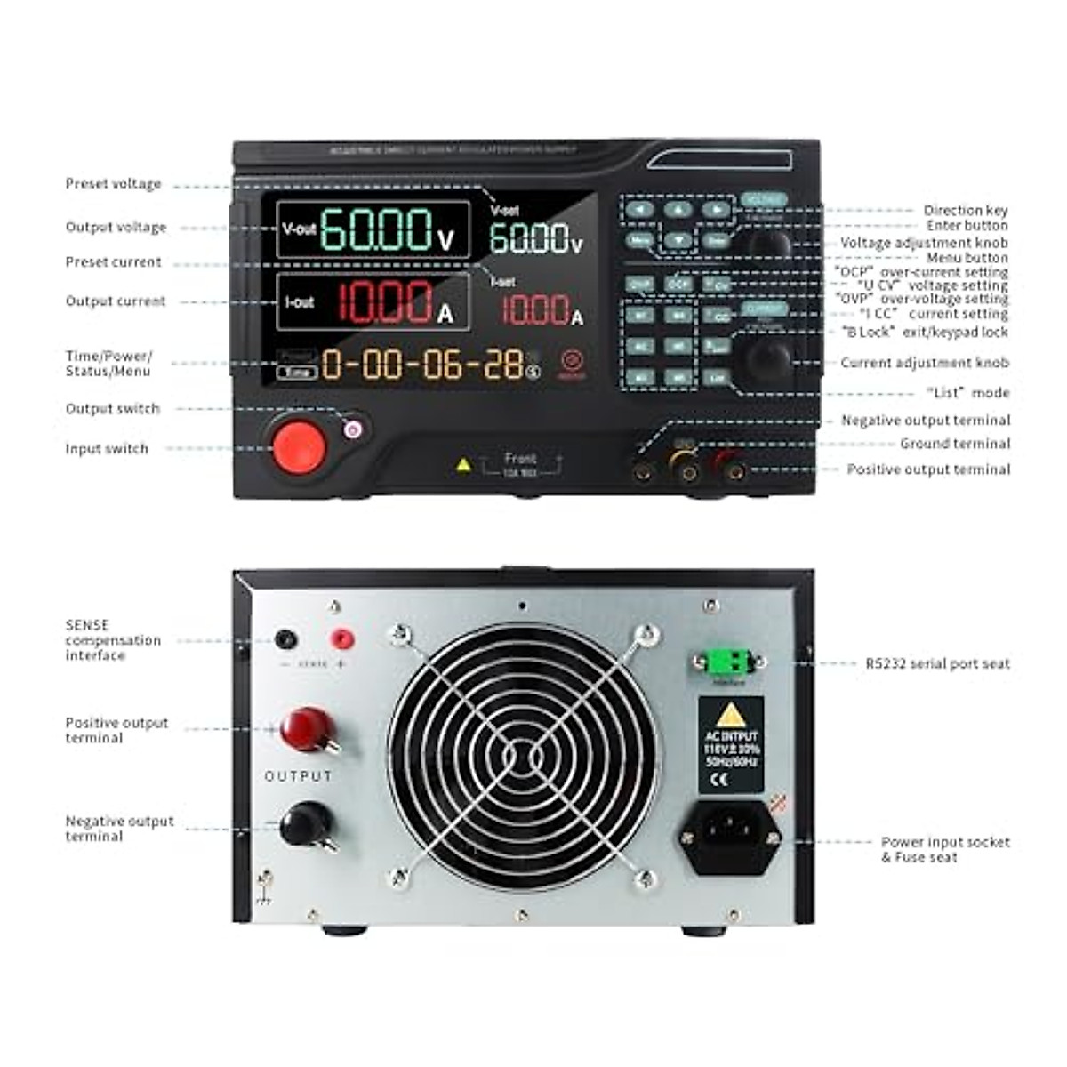 Arionyx Laboratory 4 Digit Bench Power 800V 2A 1600W Programmable DC Power Supply(110V,USB_800V 2A 100MV 10MA)
