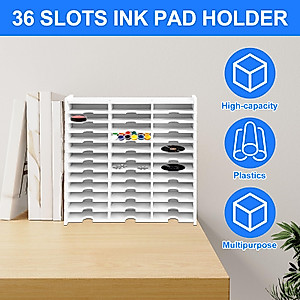 36 Slots Ink Pad Printing Storage Holder DIY Storage Box Large Capacity Items Plastic Racks Handmade Supplies Storage Shelf Printing Pad Storage Shelf for Home Office Crafts School Supplies, White