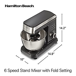 Hamilton Beach 6 Speed Electric Stand Mixer with Stainless Steel 3.5 Quart Bowl, Planetary Mixing, Tilt-Up Head (63326), 300W Motor, Grey and Chrome