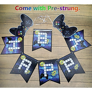 Video Game Party Decorations - 7th Birthday Decorations for Boys, HAPPY BIRTHDAY Banner, Video Game Balloons, Number 7 Blue Balloons, Gaming Hanging Swirls, Game On Birthday Party Supplies