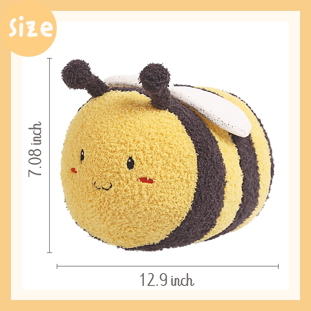 ARELUX 14in Soft Bee Stuffed Animal Plush Toy Cute Fuzzy Bumblebee Plushies Doll Realistic Cartoon Honeybee Anime Pillow Room Decor Birthday for Kids Friends Boys Girls
