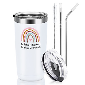 LiqCool Teacher Appreciation Gifts for Women, It Takes a Big Heart to Shape Little Minds Wine Tumbler, Thank You Teacher Gifts, Teacher Tumbler for Christmas Mothers Day Birthday (20oz, White)