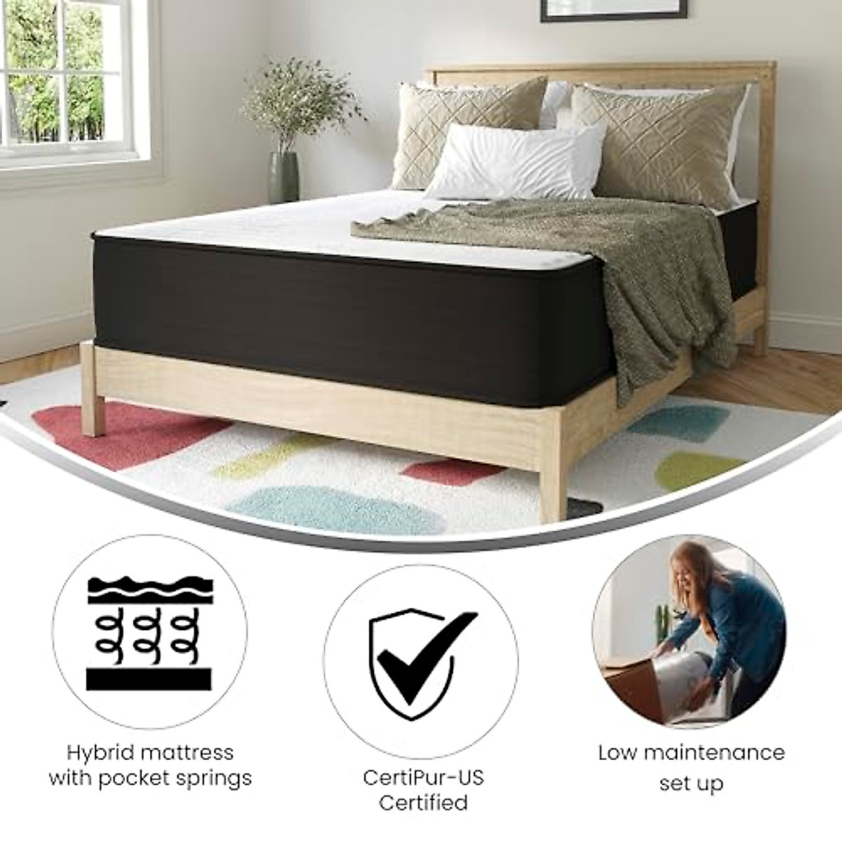 Flash Furniture Dream 12" Hybrid Spring and Foam Mattress in a Box, High Density Foam and Spring Hybrid Mattress, Full