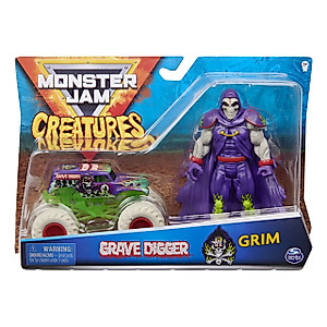Monster Jam, Official Grave Digger 1:64 Scale Monster Truck and 5-Inch Grim Creatures Action Figure Set