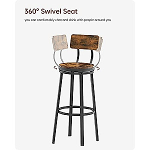 IRCPEN Bar Stools with Back, Set of 2 Swivel Breakfast Stools,41-Inch High Kitchen Stools with Backrest, Footrest, Industrial Seat for Dining Room Kitchen Bar (13.4 X41 inches)