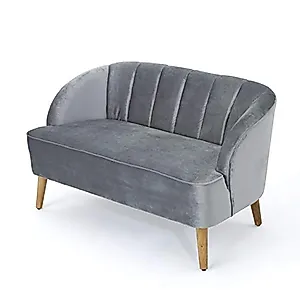 Christopher Knight Home Amaia Modern Velvet Sofa, Pewter / Walnut