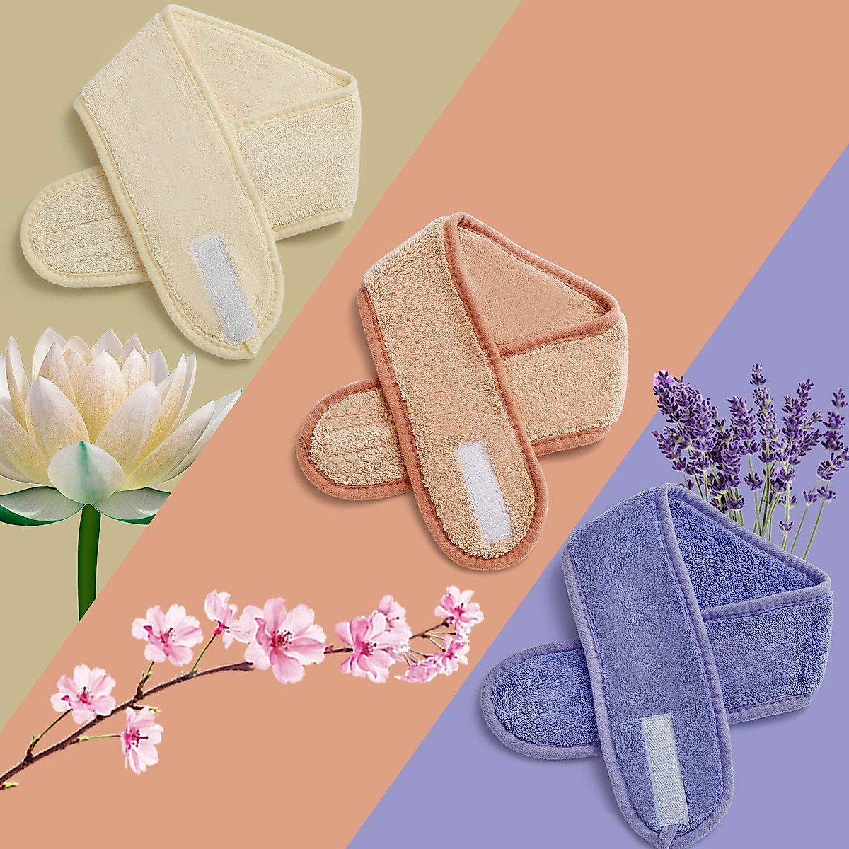 Spa Facial Headband – 3 Pcs Adjustable Makeup Head Wrap with Magic Tape, Sweat Hair Towel for Sport, Face Wash and Shower