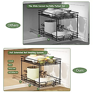 ROOMTEC Pull Out Cabinet Organizer 17" W x 18" D, Kitchen Cabinet Organizer and Storage 2-Tier Cabinet Pull Out Shelves Under Cabinet Storage for Kitchen Black