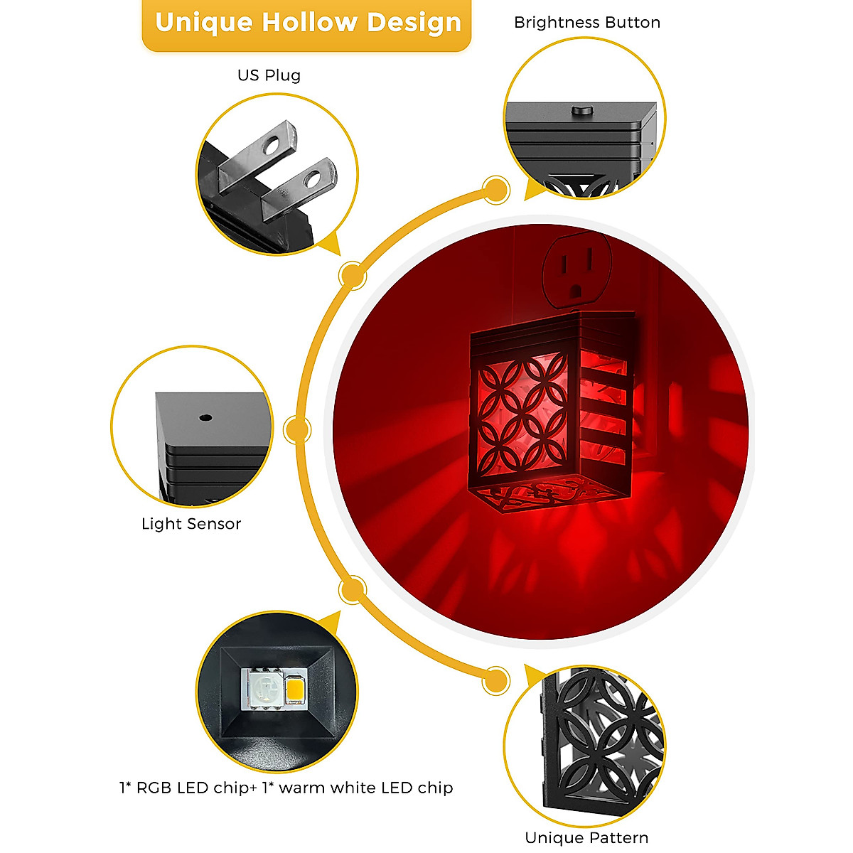 LOHAS Vintage Night Light Plug into Wall, 2 Pack Color Changing Night Light, Plug in Night Light for Kids, 8-Color Changing, RGB Nightlight with Dusk to Dawn Sensor, Home Décor for Bathroom, Nursery