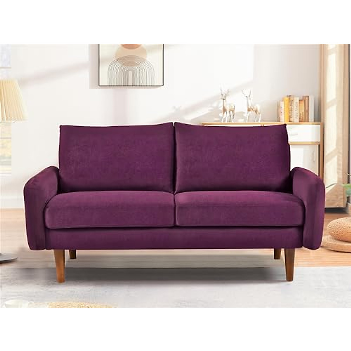 US Pride Furniture Kent Modern Velvet Loveseat Sofa, Comfortable 2 Seater Couch for Living Rooms and Small Spaces, Ideal Studio Apartment Furniture with Sleek Design, Eggplant