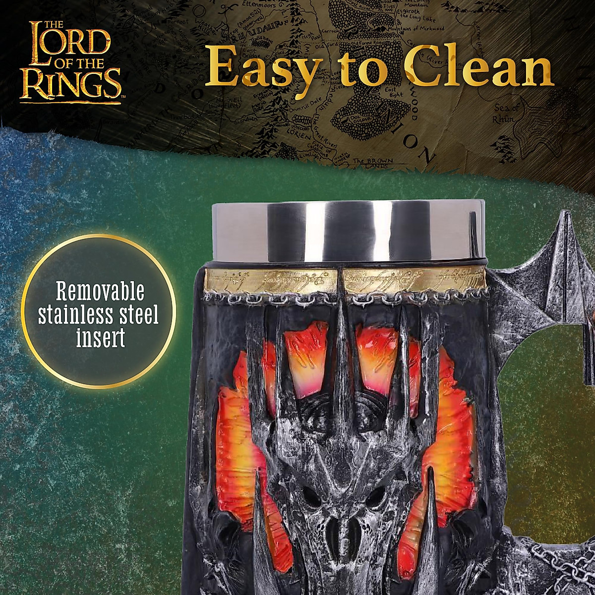 Nemesis Now Lord of the Rings Merchandise Tankard, Hand-Painted Resin Beer Mug with Removable Insert, 15.5cm - Sauron