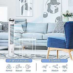 HOMCOM 40" Evaporative Air Cooler for Home Office, 3-In-1 Ice Cooling Fan with Humidifier, Oscillating, 3 Modes, 3 Speeds, 8H Timer, Remote, LED Display, White