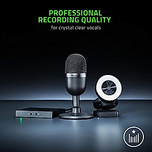 Razer Seiren Mini USB Condenser Microphone: for Streaming and Gaming on PC - Professional Recording Quality - Precise Supercardioid Pickup Pattern - Tilting Stand - Shock Resistant - Classic Black