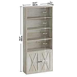 IRONCK Industrial Bookshelves and Bookcases with Doors Floor Standing 6 Shelf Display Storage Shelves 70 in Tall Bookcase for Home Office, Living Room