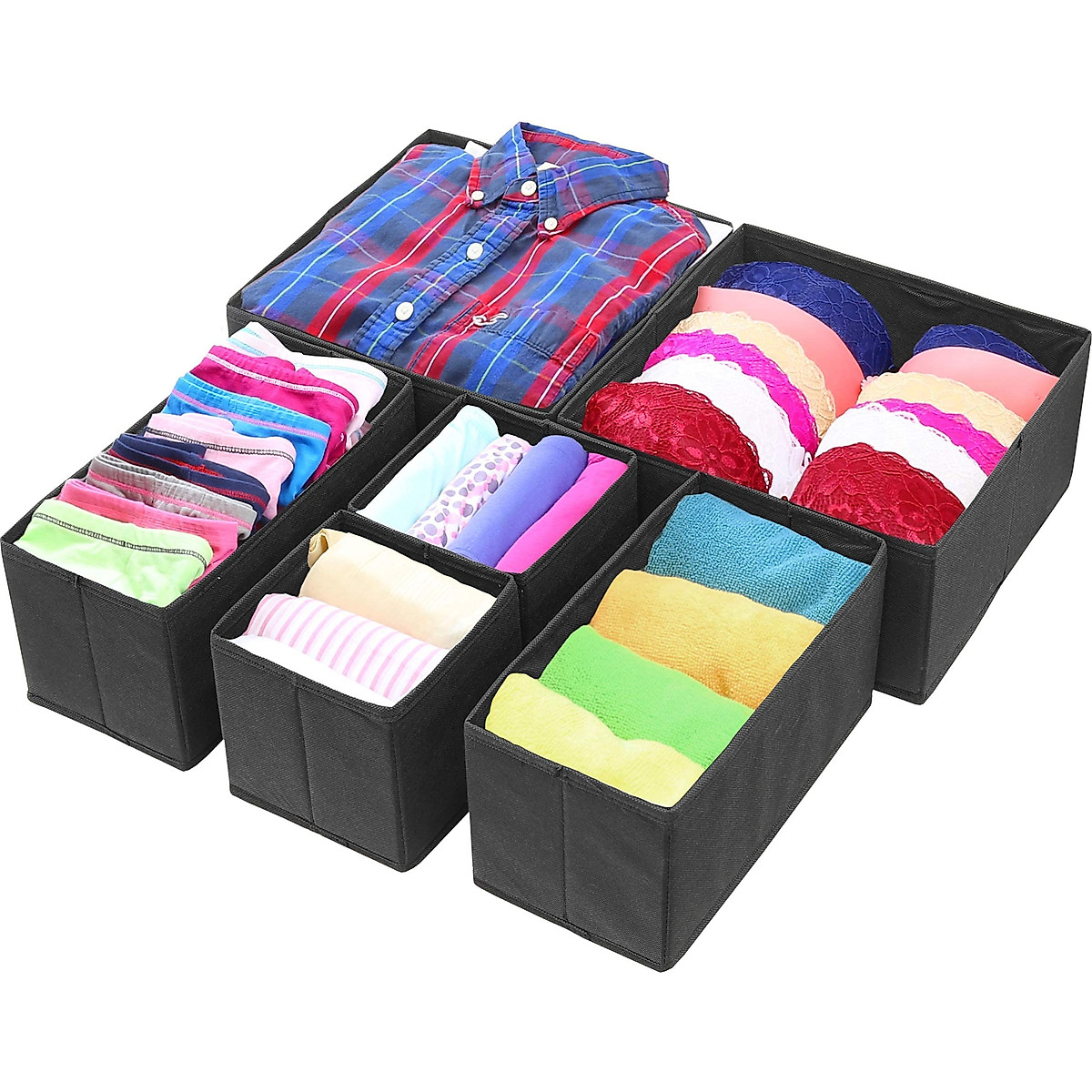 Simple Houseware 6 Set Cloth Storage Drawer Divider + 24 Cell Socks Drawer Divider, Black