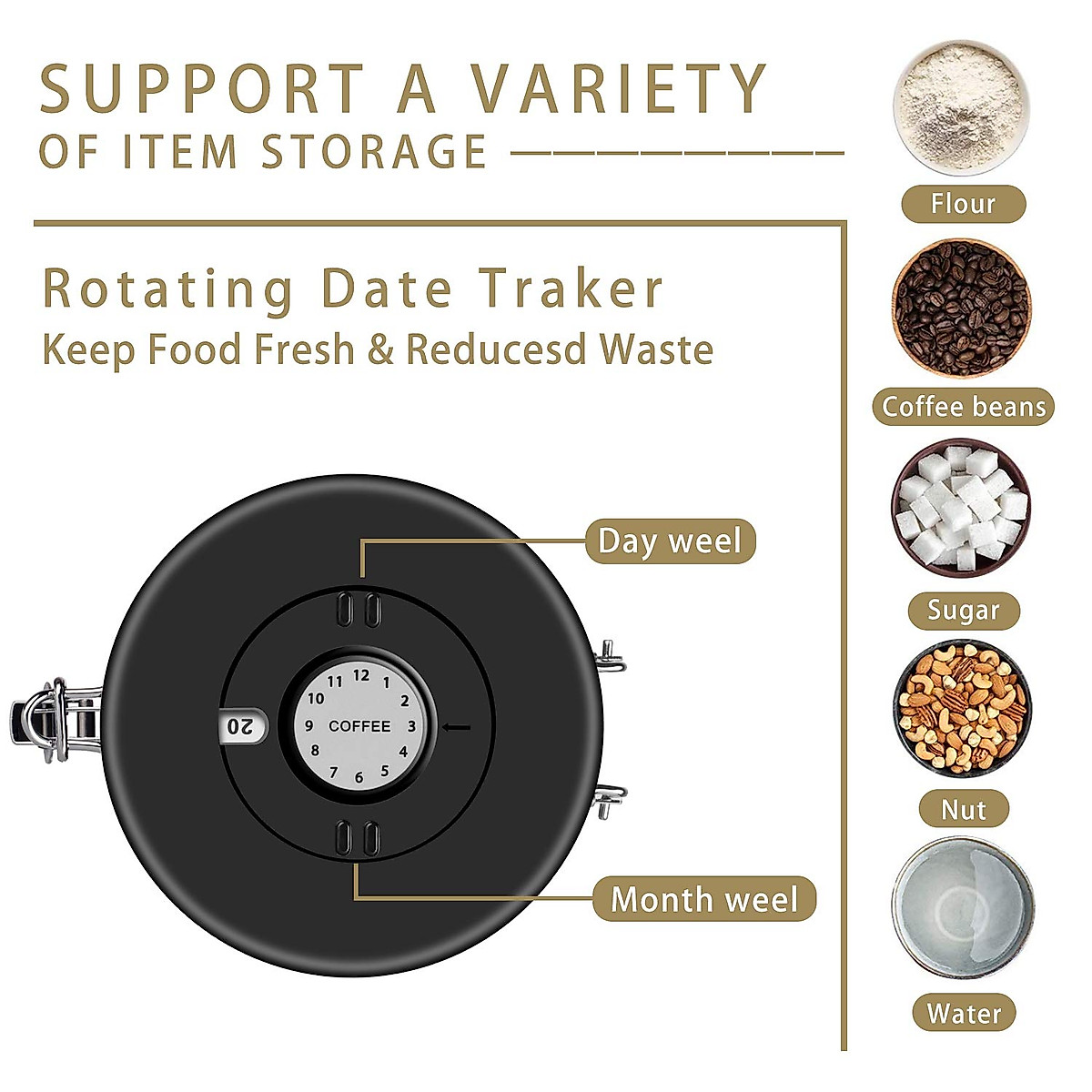 malmo Coffee Canister,Airtight Coffee Container with Date Tracker Lid, Stainless Steel Canister for Kitchen Food Storage 9oz, Black (22, Cylinder, 1, KF) (GY 9oz)