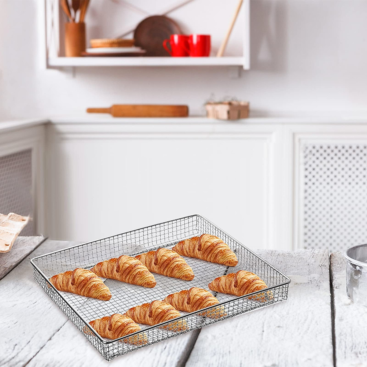 Elsjoy 2 Pack Air Fryer Basket Oven Replacement Basket, Compatible with TOA-60/65 Convection Oven Air Fryer Toaster, 304 Stainless Steel Wire Rack Baking Cooling Rack