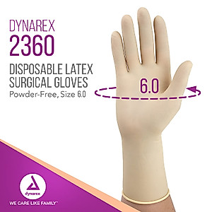 Dynarex Sterile Disposable Latex Surgical Gloves, Powder-Free, Sterilely Packaged in Pairs, Medical & Healthcare, Bisque, Size 6, 1 Case of 200 Pairs
