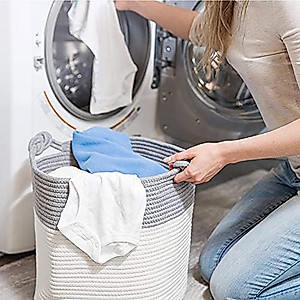 Altatac Rope Basket Living Room Large Storage Woven Basket for Organizing, Cotton Blanket Organizer, Rope Cotton Decorative Basket, Nursery Home Decor Gift