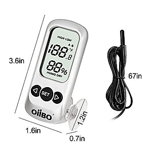 OIIBO Reptile Digital Thermometer Hygrometer with Alarm, 2-Channel Temperature and Humidity Meter Gauge with Probe for Pet Rearing Box Reptile Terrarium Temperature and Hygrometer