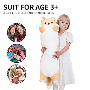 Kashabawangzi 36" Cute Giant Long Shiba Inu Plush Soft Hugging Body Pillow,Large Kawaii Anime Corgi Stuffed Animals Toy Dog Gift for Kids Birthday,Valentine,Easter