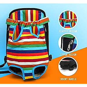 XIAOYU Pet Carrier Backpack, Adjustable, Hands-Free, Legs Out and Breathable Pet Dog Cat Front Carrier Backpack for Walking, Hiking, Biking Travel, Outdoor and Motorcycle, Multicolor, S