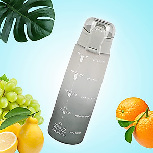 Qidordour Sports Water Bottle, 32oz Motivational Water Bottles with Time Marker & Carry Strap, Leakproof Flip Top Drinking Bottle, BPA-free, Reusable Plastic Jug For Fitness Gym, Gradient Grey